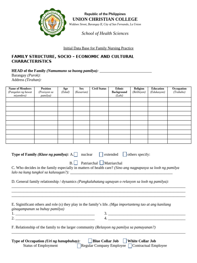 Initial Data Base For Family Nursing Practice | PDF | Postpartum Period ...