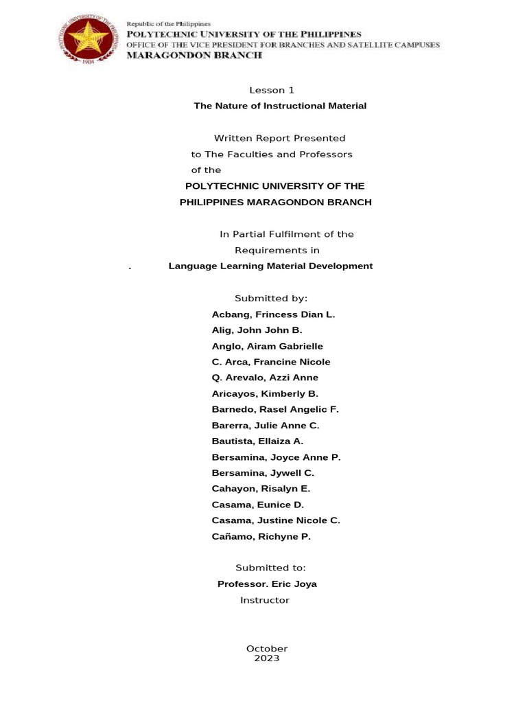 Lesson 1 The Nature of Instructional Material | PDF | Learning | Teachers