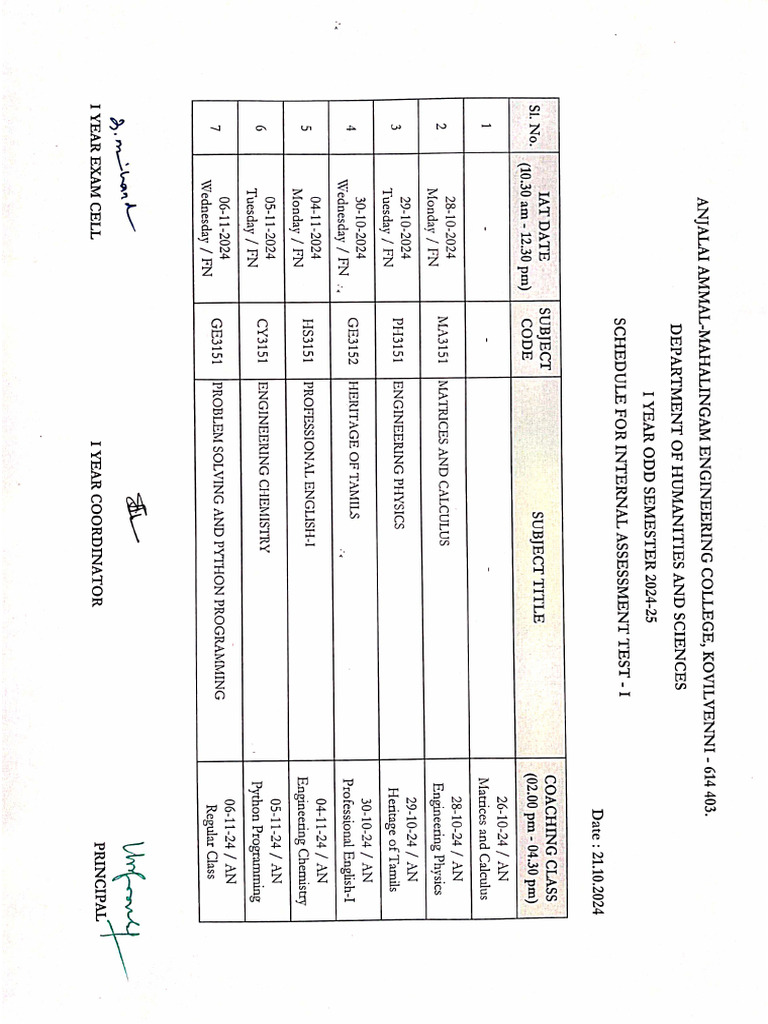 Iat-1 Schedule | PDF