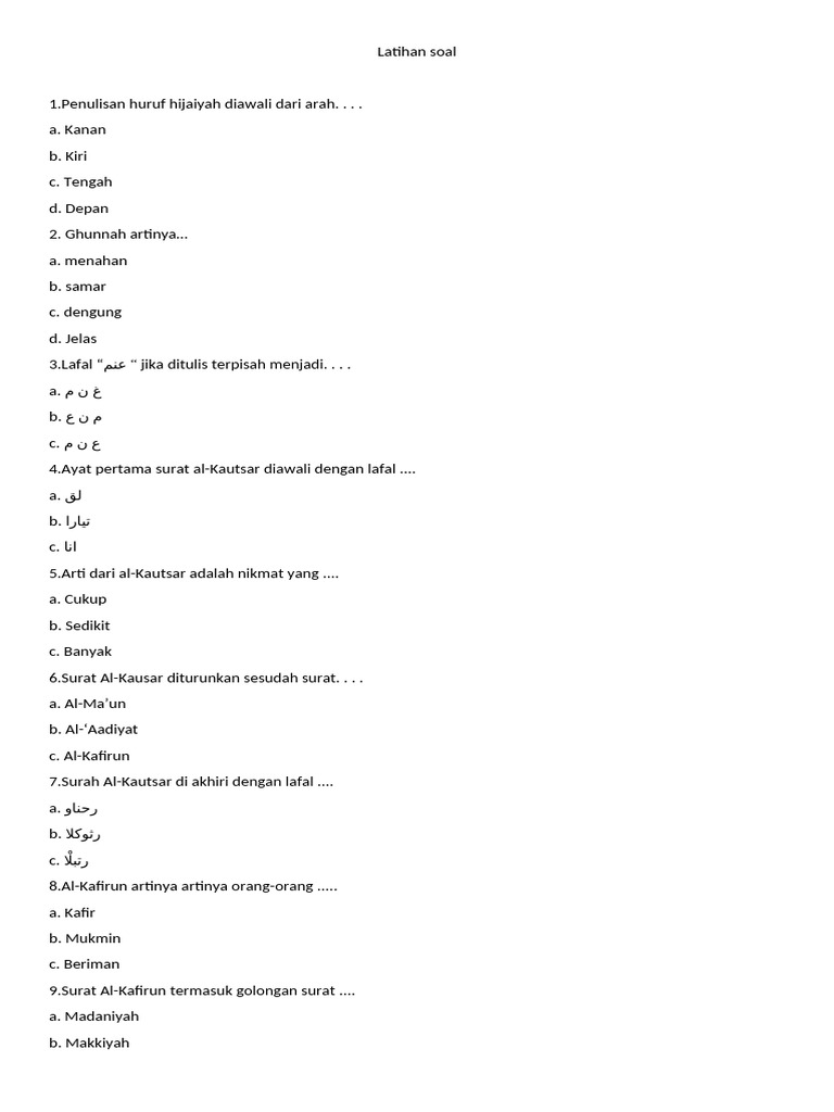 Latihan soal Al-Qur'an Hadis meysa[1] | PDF