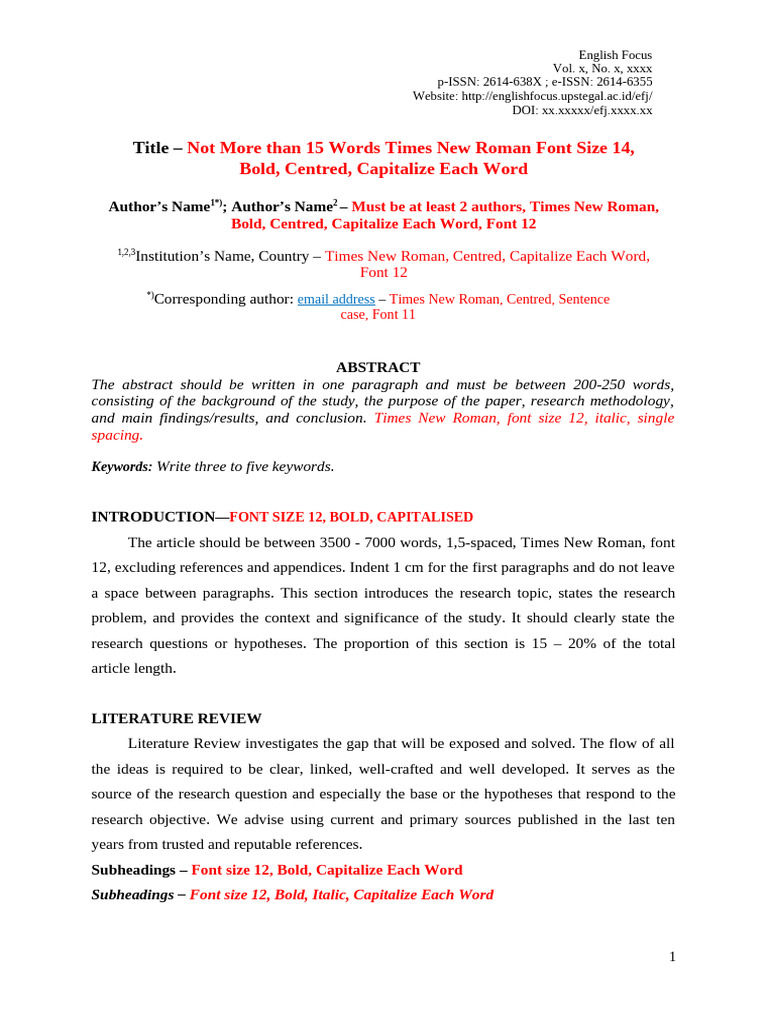 English Focus Template Manuscript | PDF | Thesis | Paragraph
