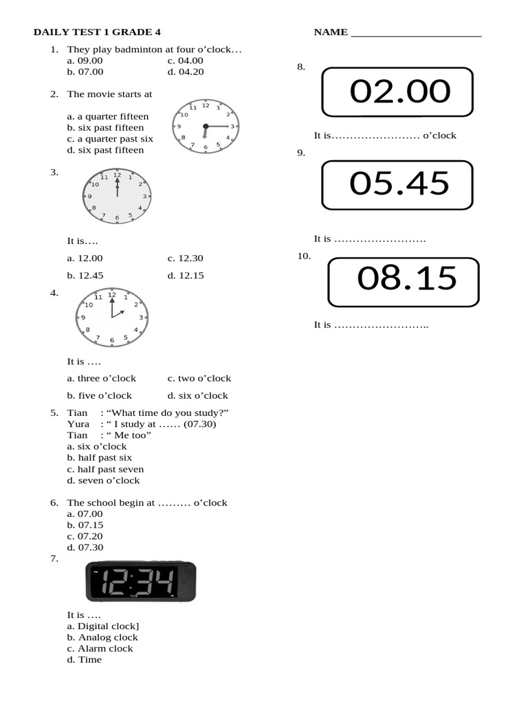 Daily Test 1 Grade 4 | PDF