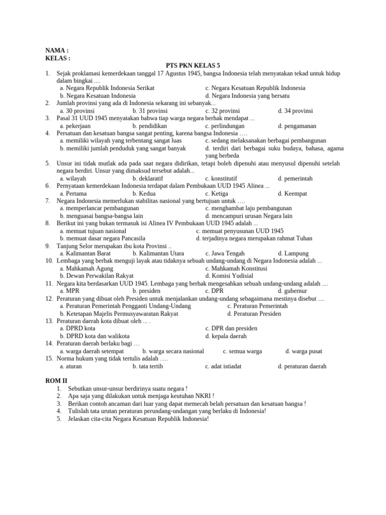 PAS PKN KELAS 5 | PDF