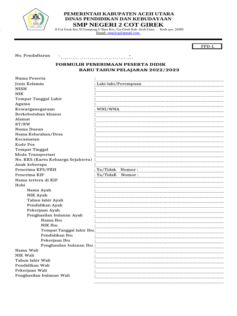 Formulir PPDB 2023 TERBARU | PDF