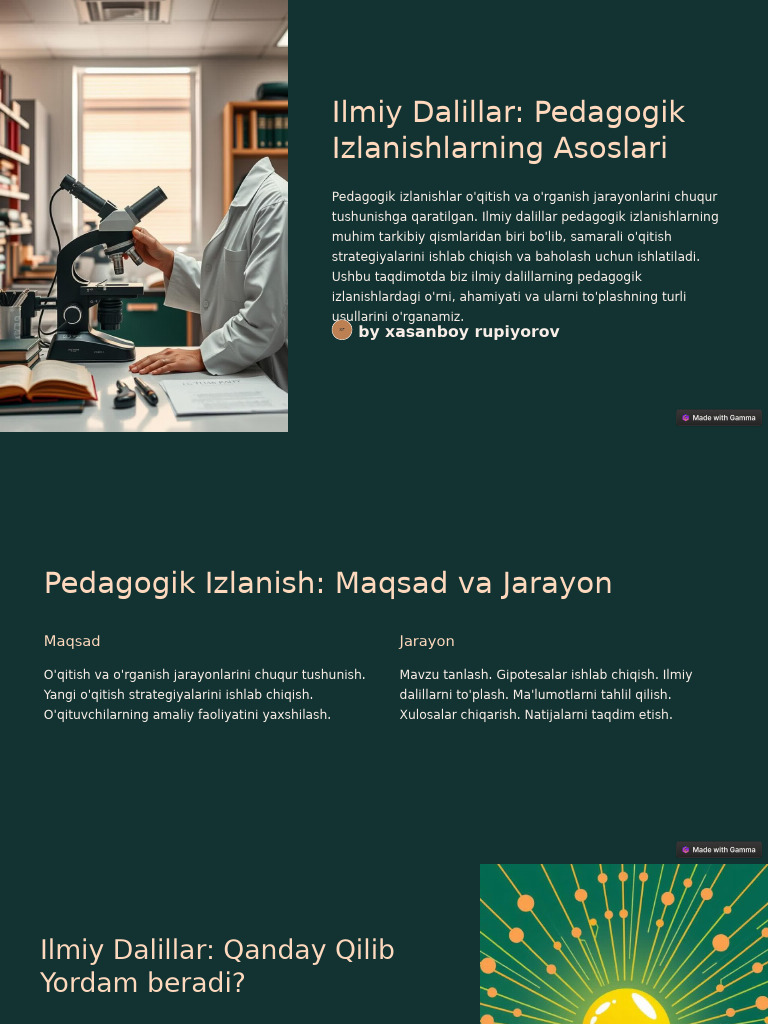 Ilmiy Dalillar Pedagogik Izlanishlarning Asoslari | PDF