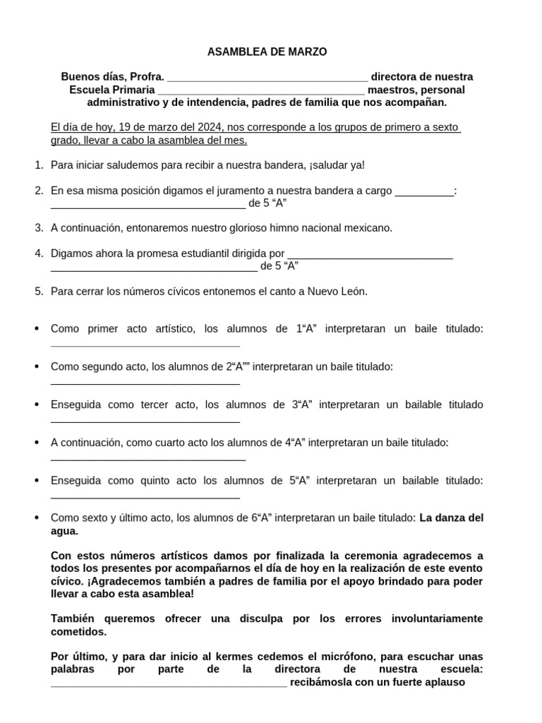 Asamblea Escolar de Marzo | PDF