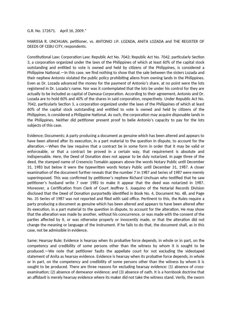 Unchuan vs. Lozada - Ejectment | PDF | Hearsay | Lawsuit