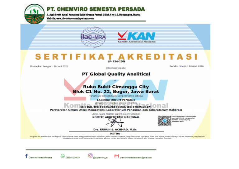 Sertifikat Kan Chemviro | PDF