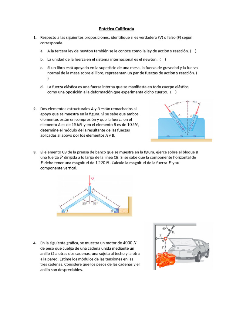 Práctica Calificada - Estática Quimica y Fisica | PDF | Fuerza | Las leyes del movimiento de Newton
