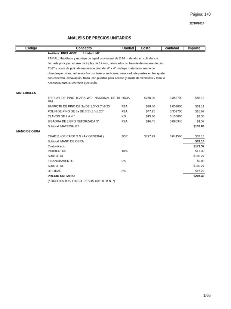 matrices_pu | PDF | Hormigón | Albañilería