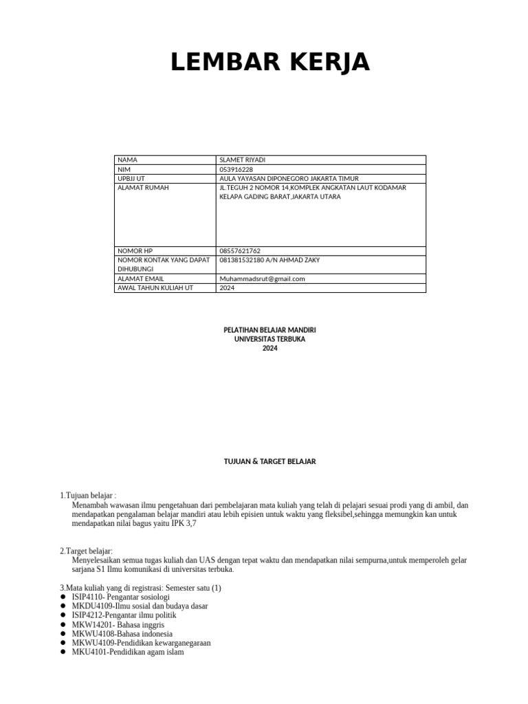 Lembar Kerja Riyadi 053916228 | PDF