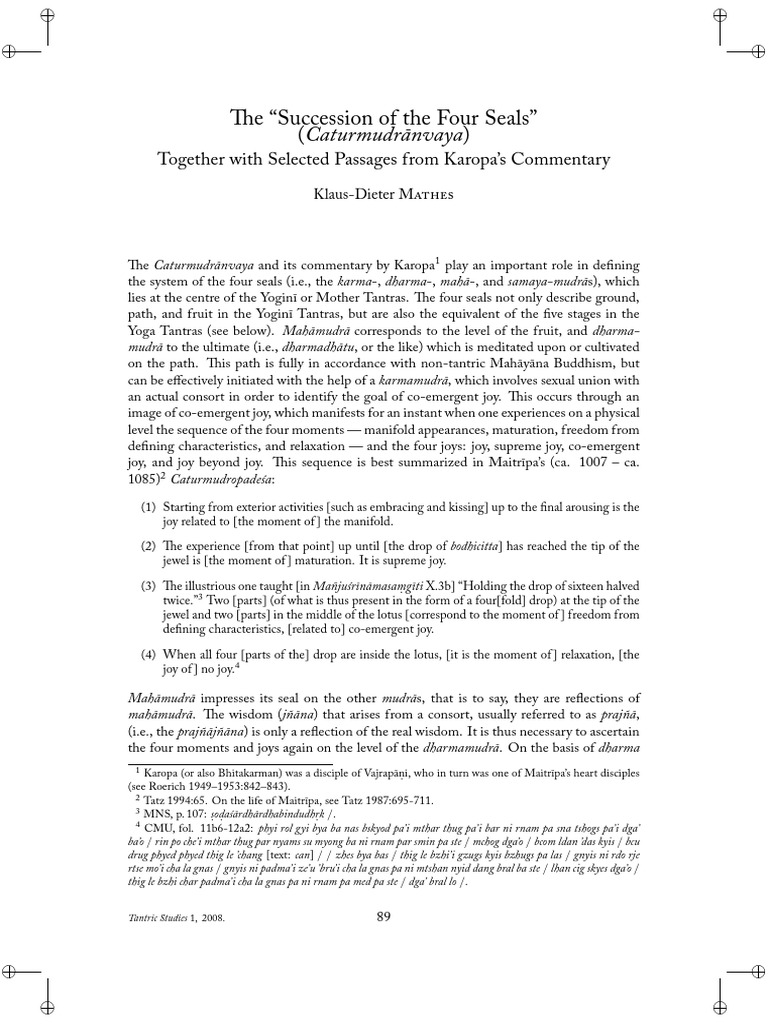 The “Succession of the Four Seals” (Caturmudrānvaya) Together with ...