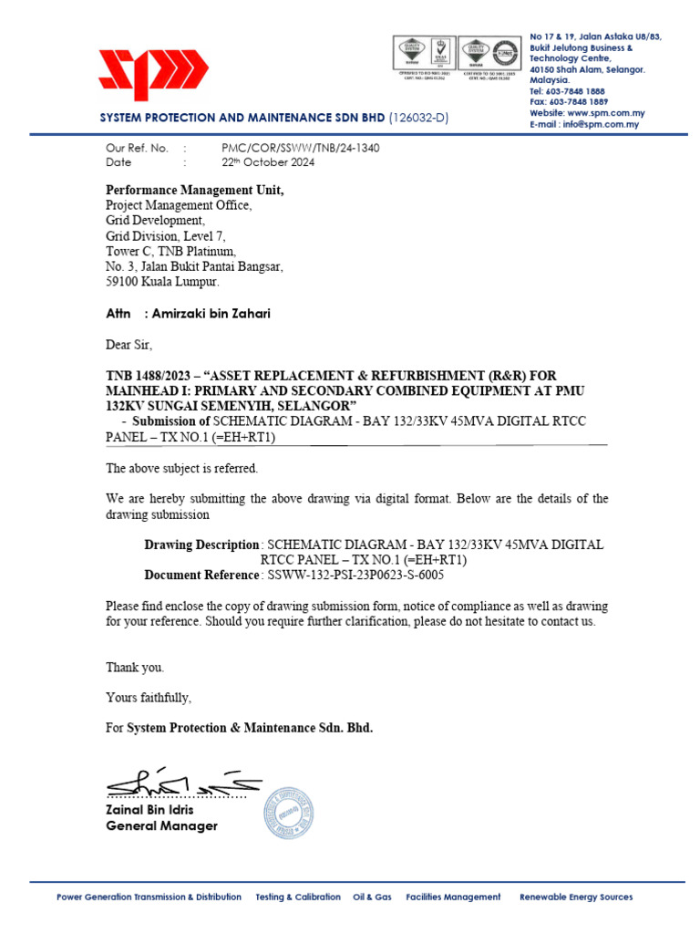 Tnb 1488 2023 Pmu Ssww_schematic Diagram - Bay 132 33kv 45mva Digital ...