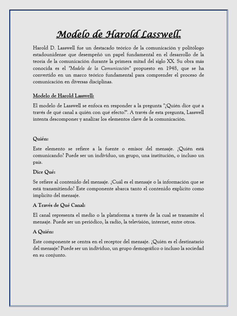 Modelo de Harold Lasswell | PDF | Comunicación | Sociología
