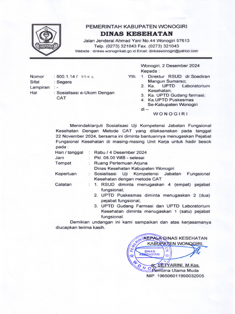 Surat Undangan E-Ukom Dengan CAT | PDF