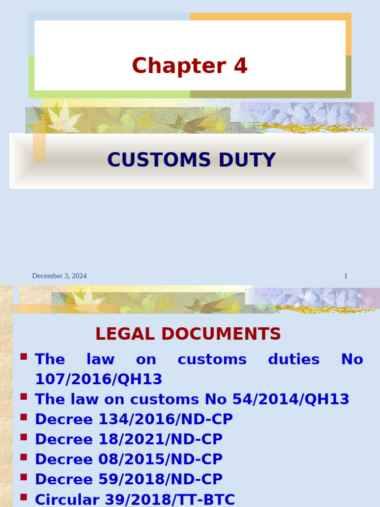 Chapter 4. Customs Duty. 2024 | PDF | Ad Valorem Tax | Taxes