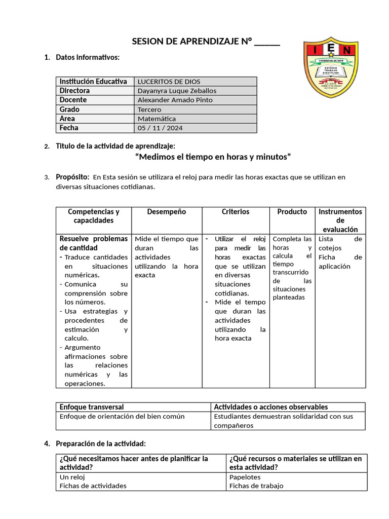 SESION DE APRENDIZAJE N clase modelo | PDF | Aprendizaje | Escuelas psicologicas