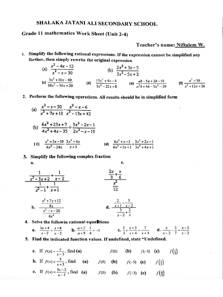 Grade 11 Maths worksheet unit 2-4 | PDF