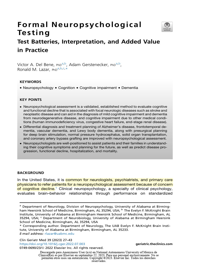 Formal Neuropsychological Testing | PDF | Dementia | Neuropsychological ...