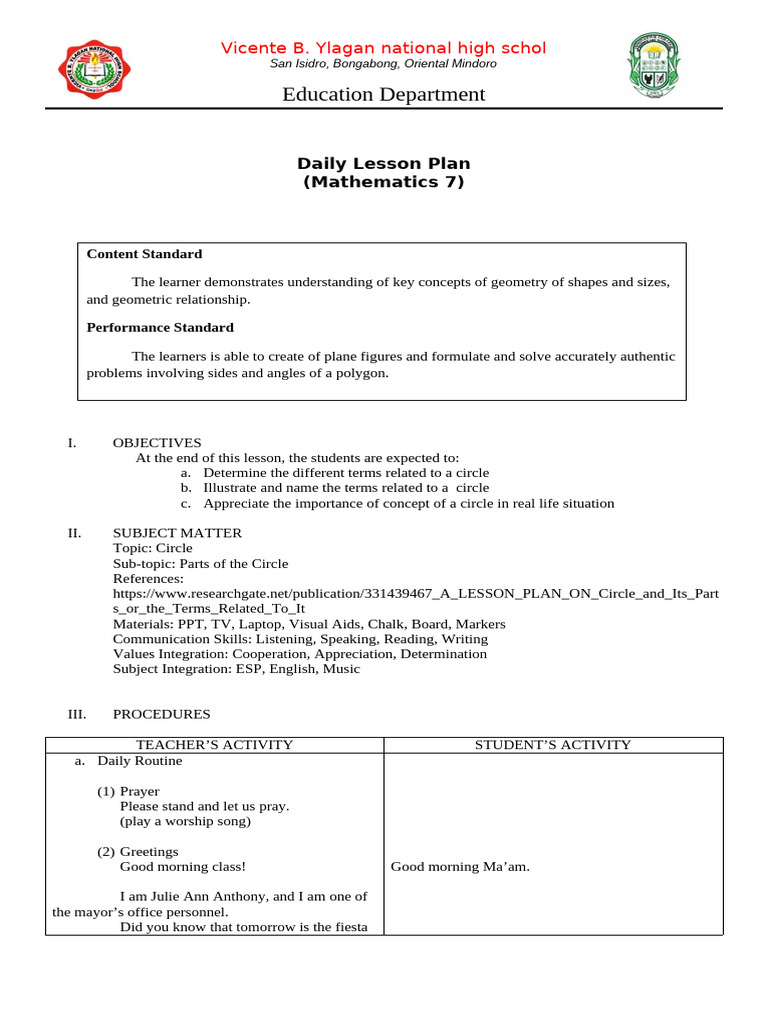 Detailed LP- Circle | PDF | Circle | Tangent
