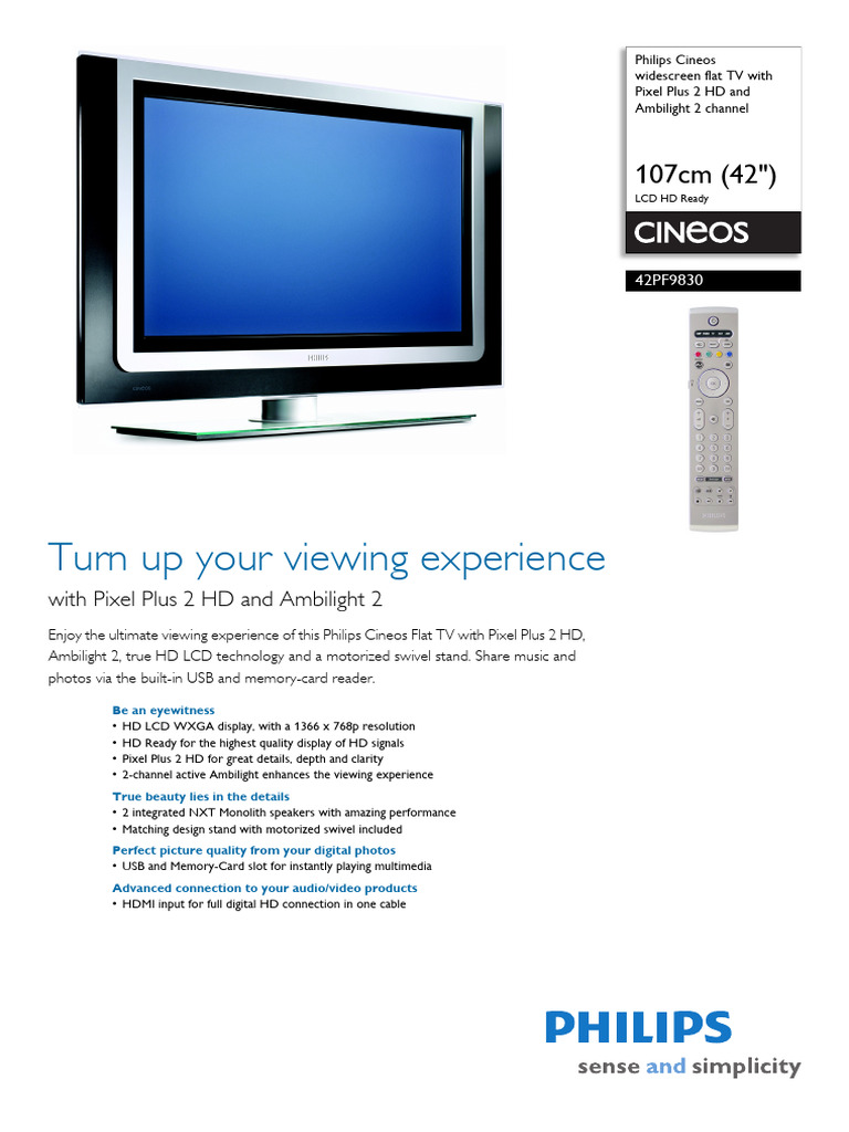 Philips 42PF9830 LCD TV Review | PDF | Hdmi | High Definition Television