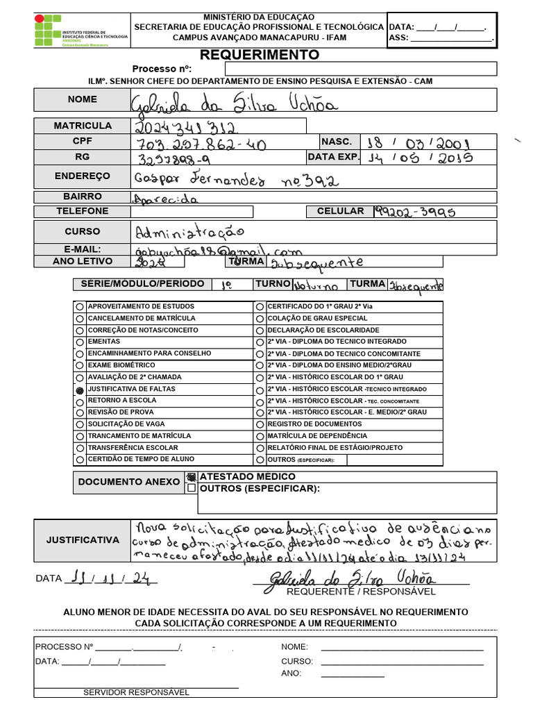 Modelo - Requerimento - Aluno Editável | PDF