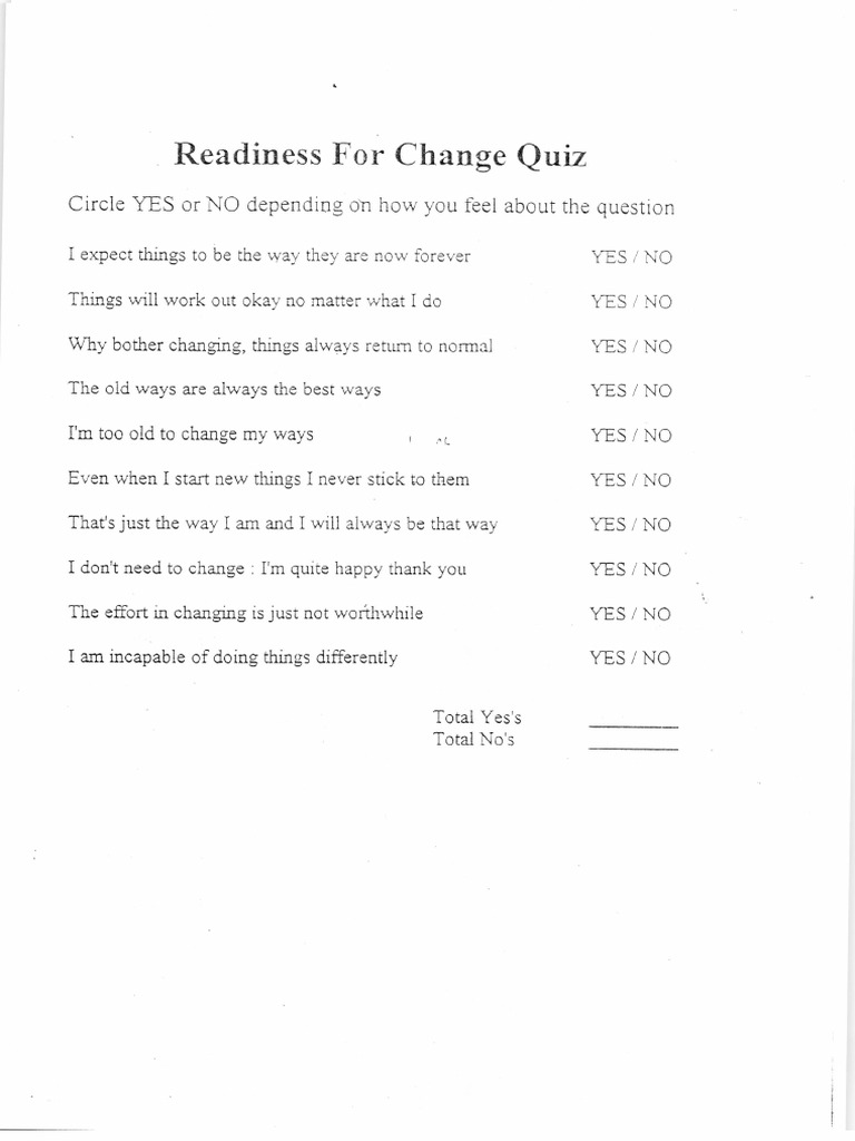 Readiness for change quiz | PDF
