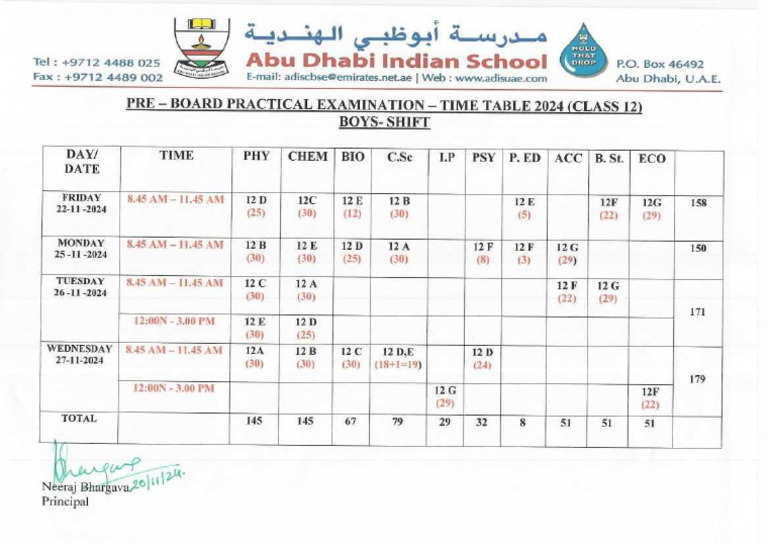 Preboard Practical Exam Time Table_gr12_boys | PDF