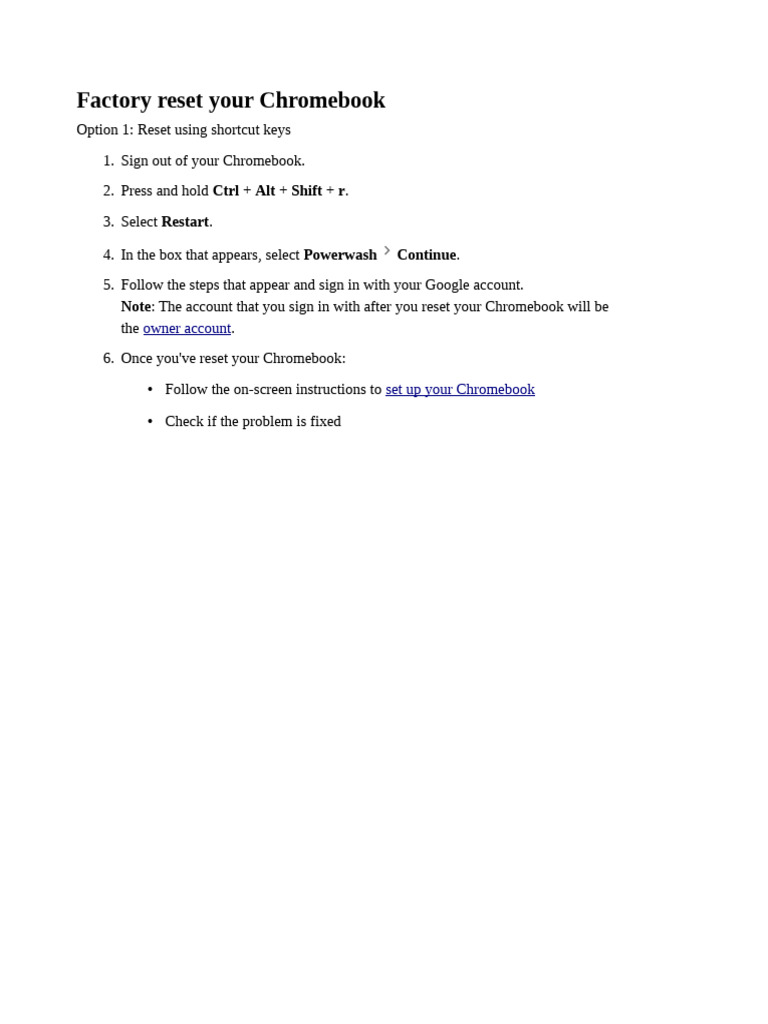 Factory Reset Your Chromebook | PDF