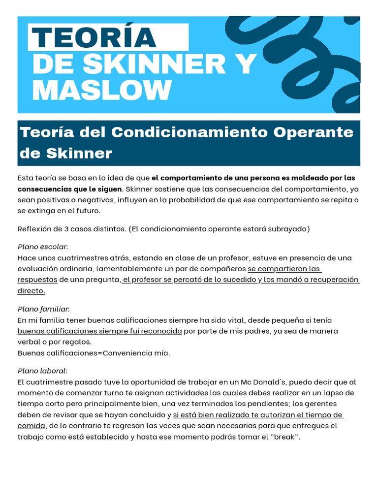Skinner y Maslow - Fátima González Hernández 9C IMC | PDF | Sicología | Conceptos psicologicos