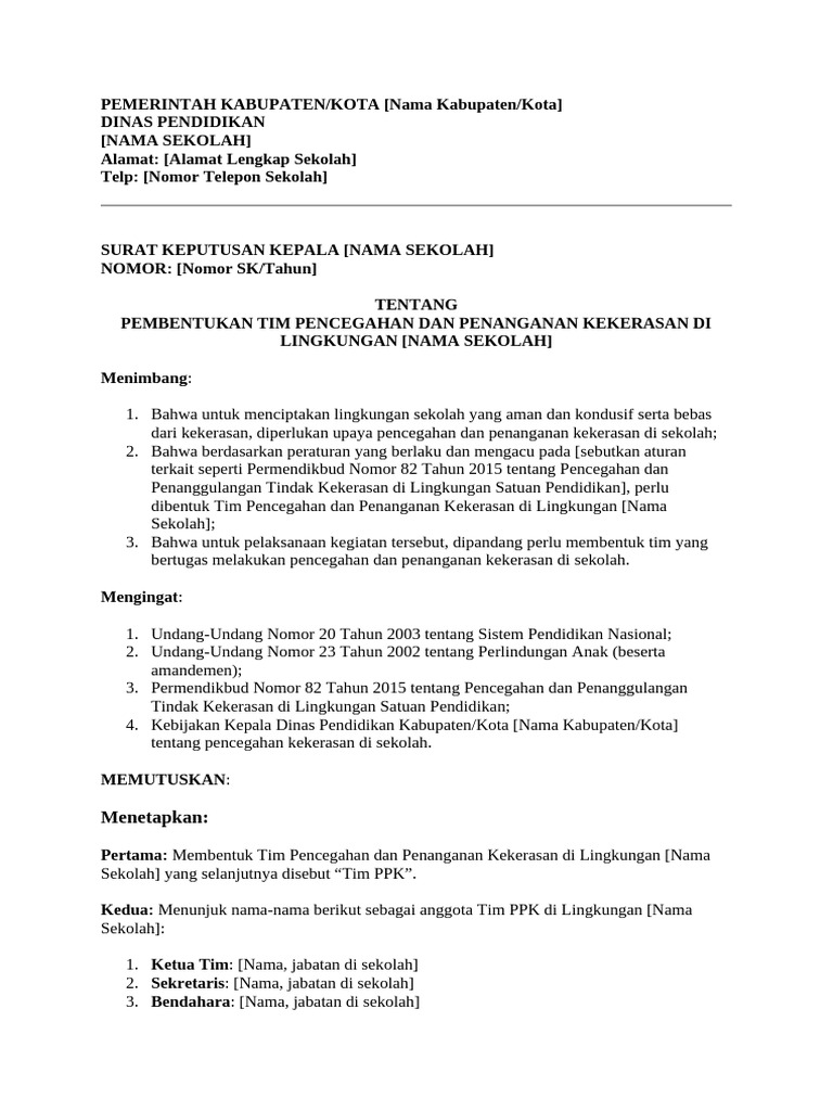 SK - Program Kerja - SOP - Pencegahan Kekerasan | PDF