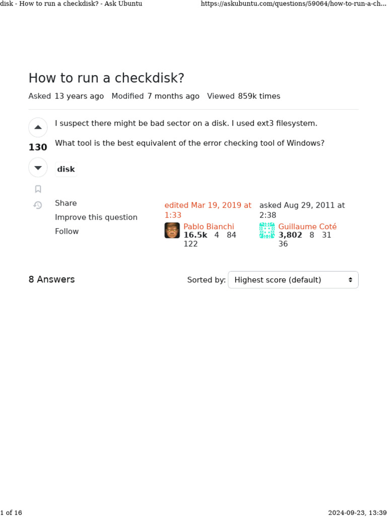 Disk - How To Run A Checkdisk? - Ask Ubuntu | PDF | Software | Computer Data Storage