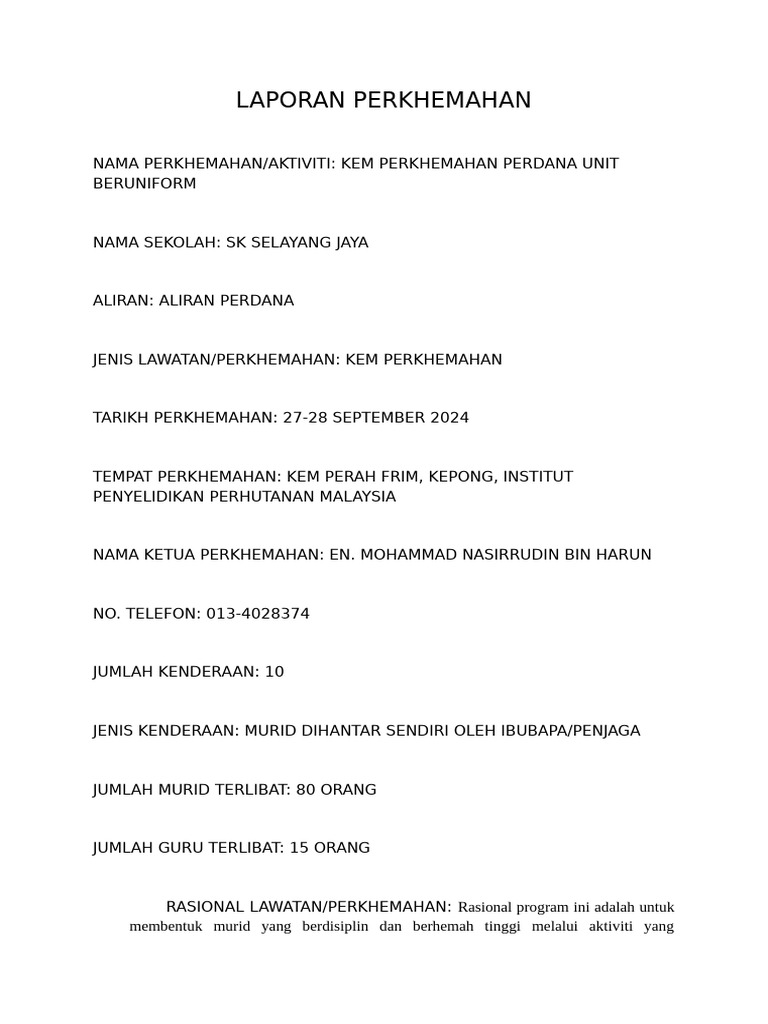 Laporan Kem Perkhemahan Perdana SK Selayang Jaya | PDF
