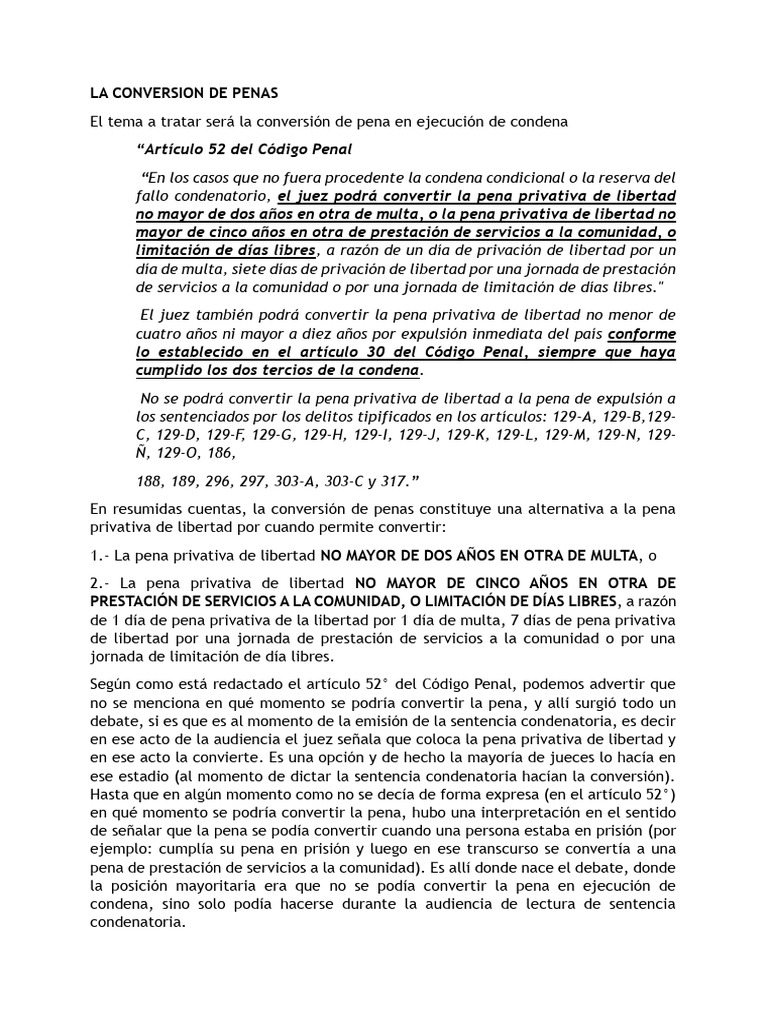 LA CONVERSION DE PENAS | PDF | Castigos | Perdón LA CONVERSION DE PENAS | PDF | Castigos | Perdón