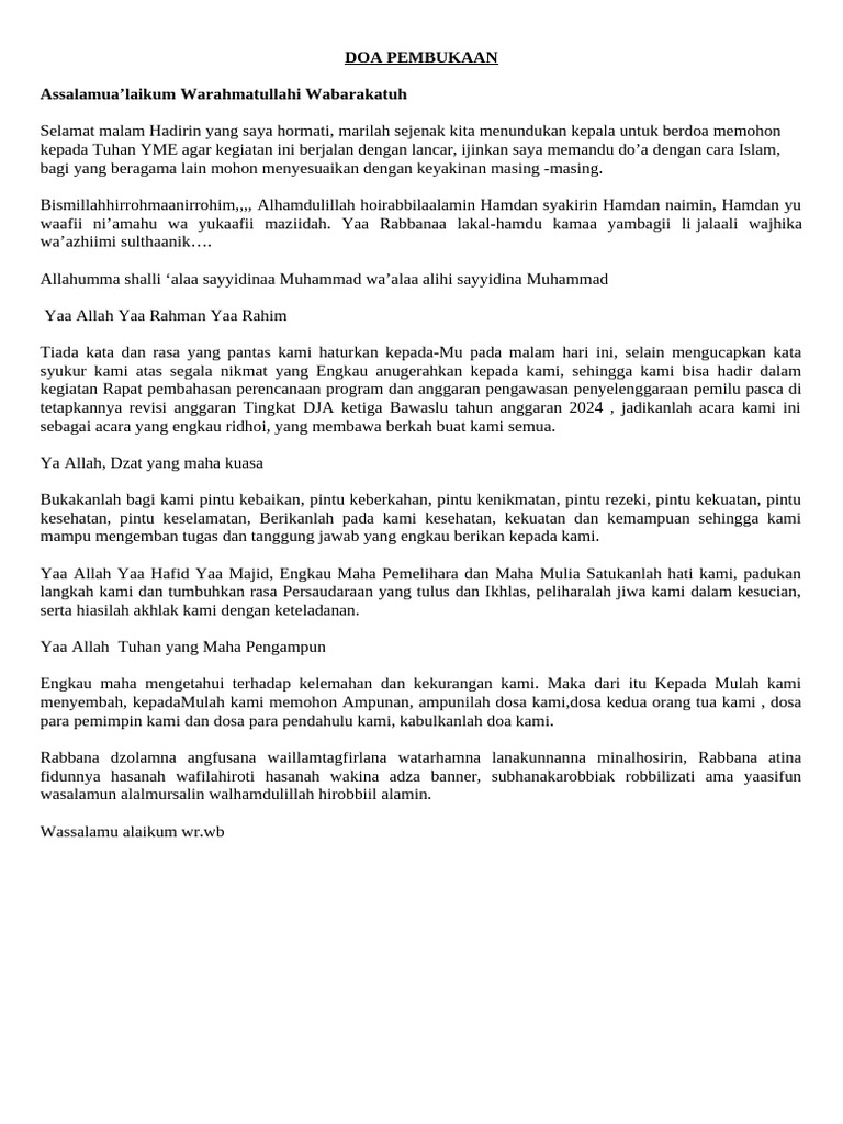 Doa Pembukaan | PDF