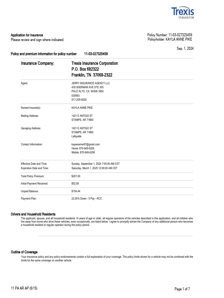 Trexis Insurance Kayla Pike | PDF | Insurance | Credit Card