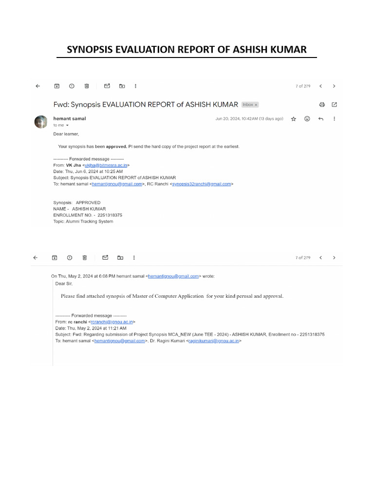 SYNOPSIS EVALUATION REPORT OF ASHISH KUMAR | PDF