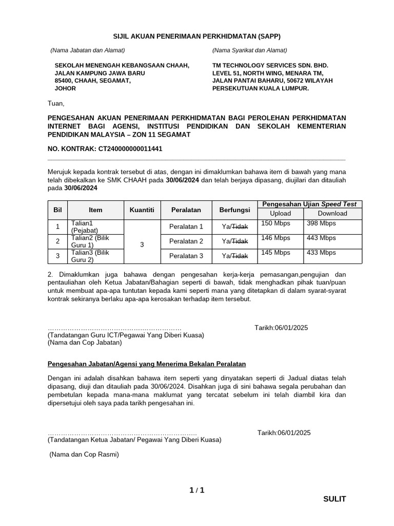 Bulan Disember - 3 Talian Bagi Sijil Akuan Penerimaan Perkhidmatan (Sapp) | PDF