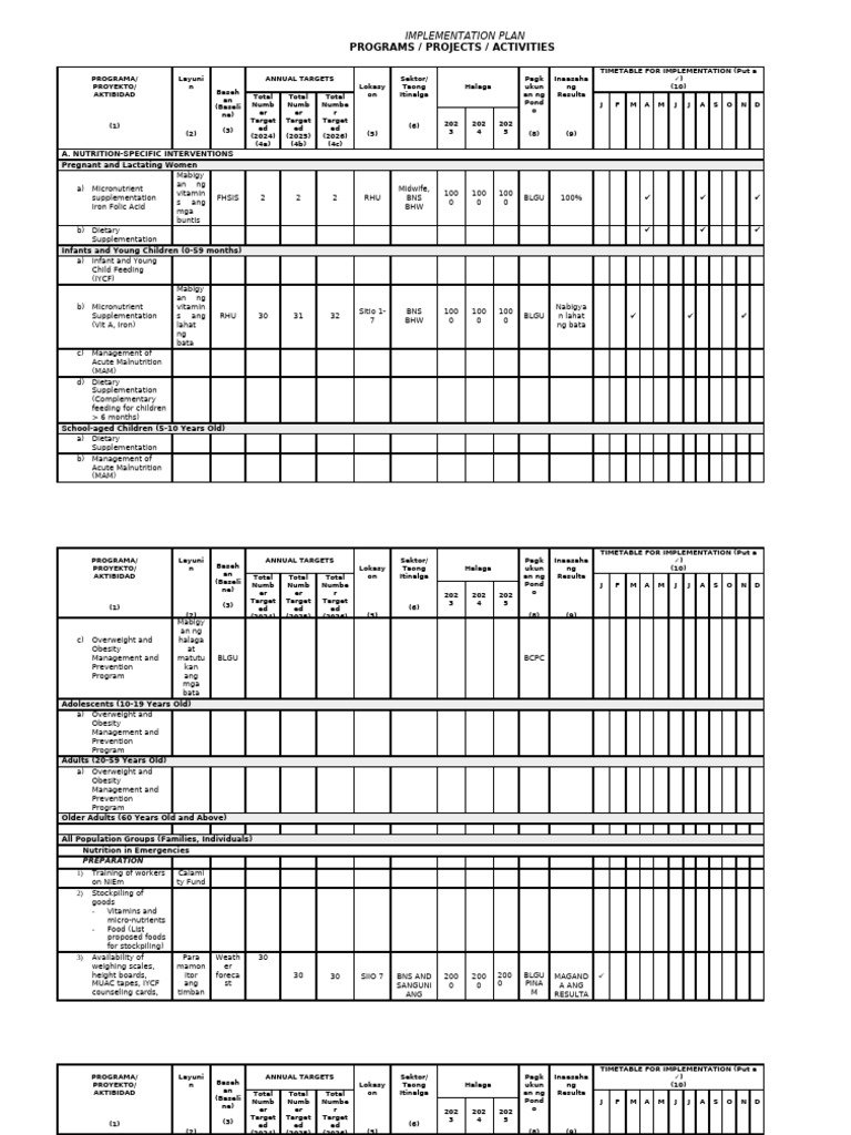 BNAP IMPLEMENTATION PLAN | PDF | Malnutrition | Dietary Supplements