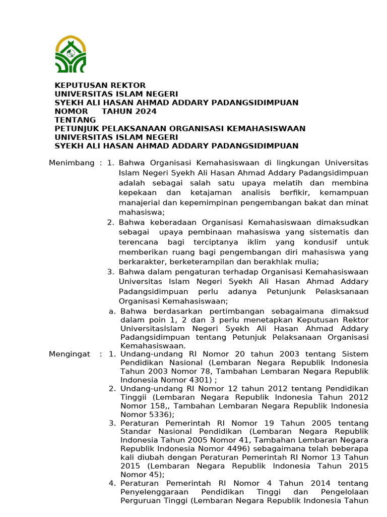 SK Konsep Ormawa UIN Syahada 2024 | PDF