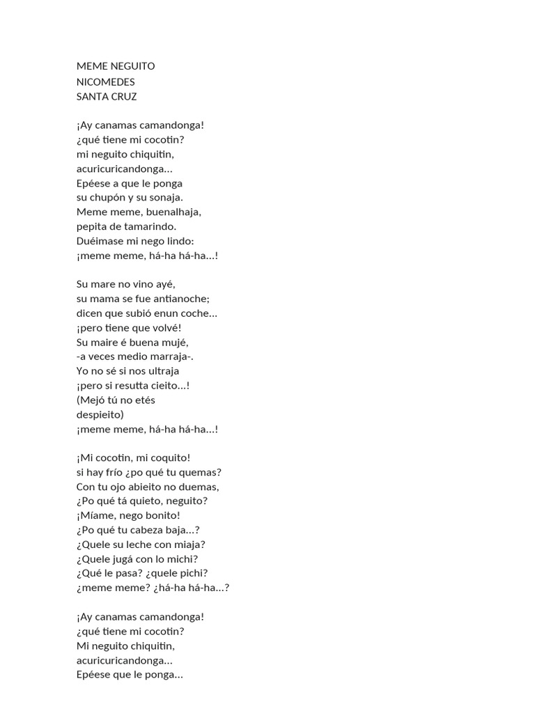Poema "Meme Neguito" de Nicomedes | PDF