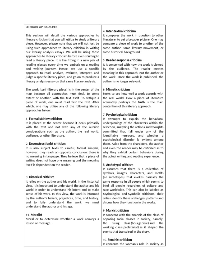 21st-2023-LITERARY-APPROACHES-Handout | PDF | Literary Criticism ...