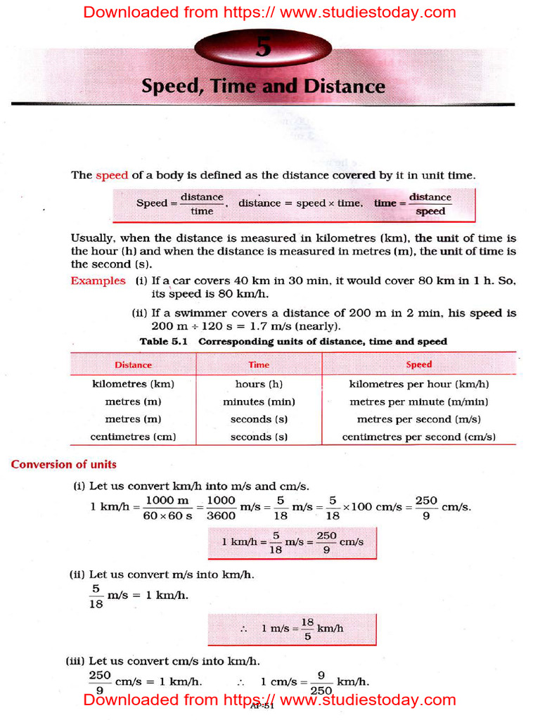 ICSE Class 8 Maths Arithmetical Problems Chapter 05 Speed Time Distance | PDF