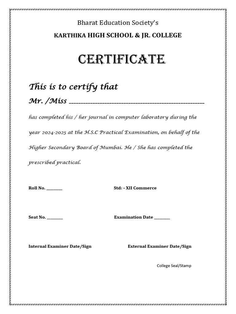 Certificate of Completion for HSC Exam | PDF