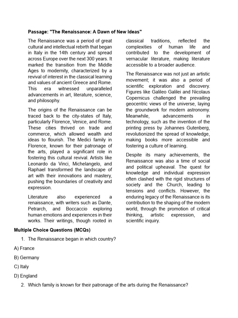 Reading test 2 | PDF | Renaissance