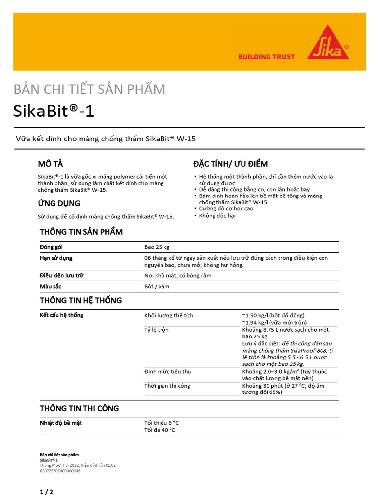 SikaBit - 1- Vữa kết dính màng chống thấm | PDF