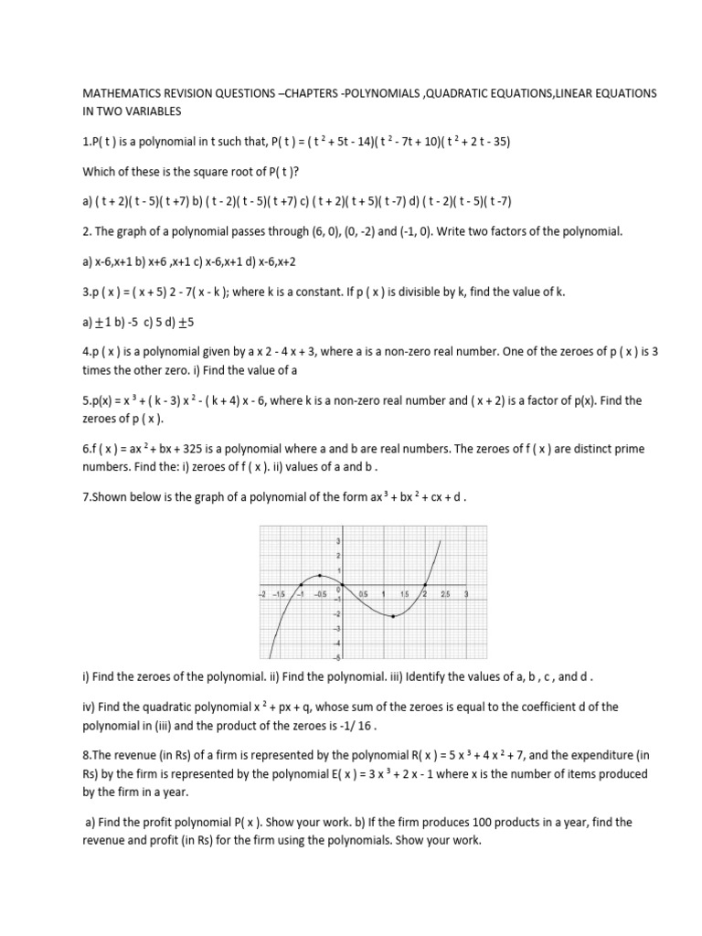 Mathematics Revision Questions | PDF | Polynomial | Zero Of A Function
