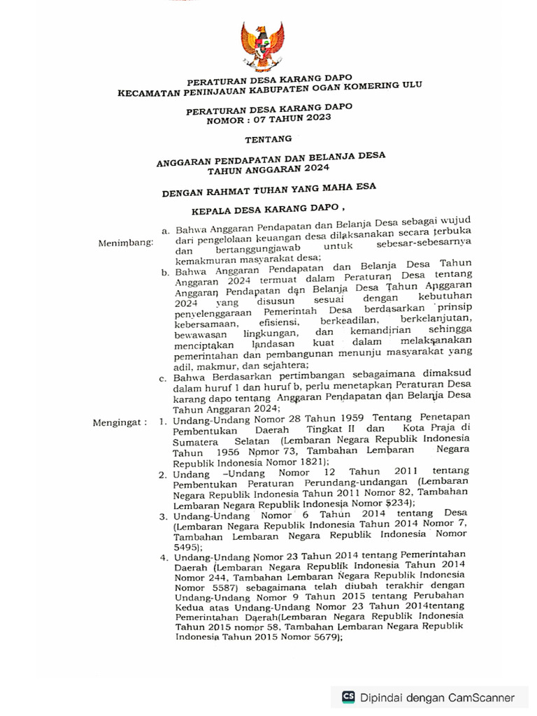 APBDesa 2024 Desa Karang Dapo | PDF