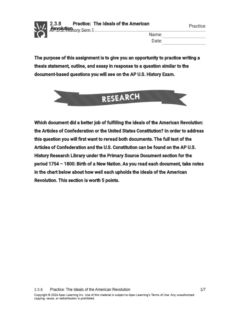 2.3.8 Practice - The Ideals of The American Revolution (Practice) | PDF ...