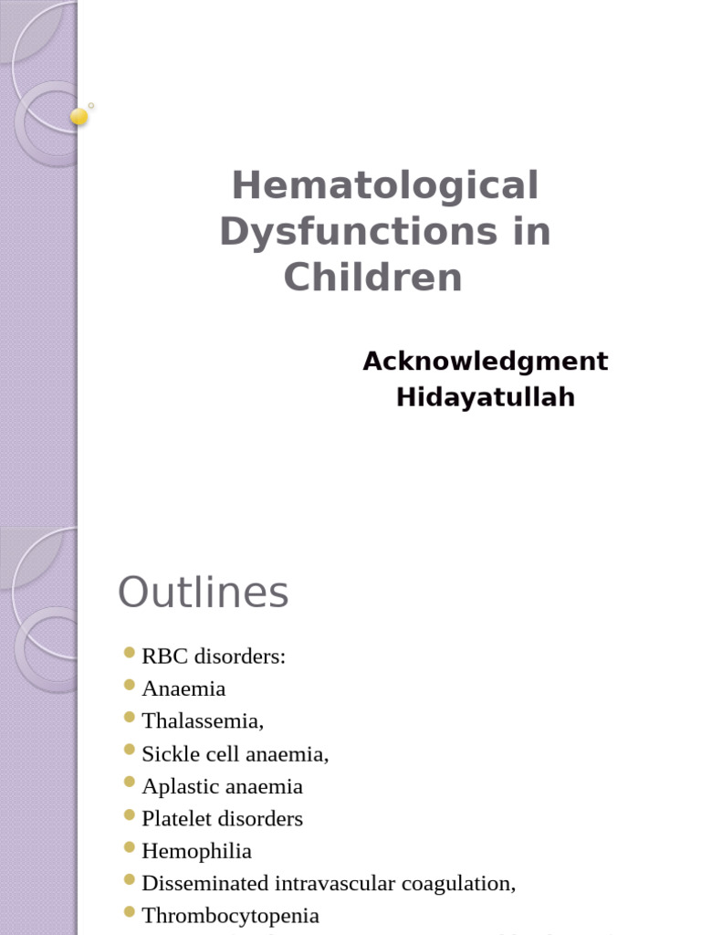 Pediatric Hematological Disorders Overview | PDF | Anemia | Tissue (Biology)